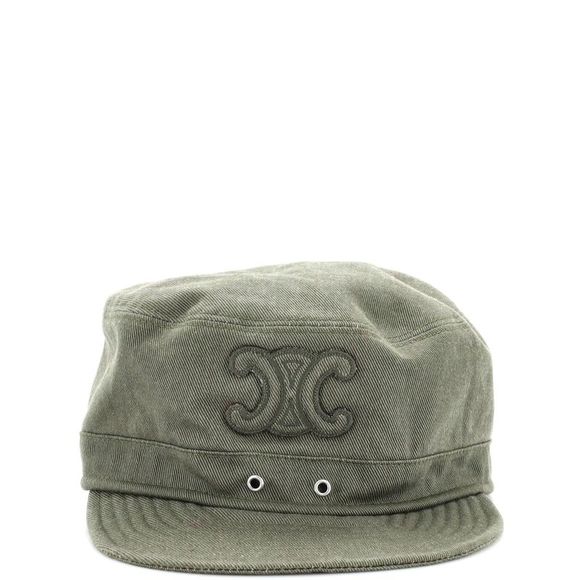 Celine | Accessories | Celine Triomphe Army Cap Cotton Green | Poshmark